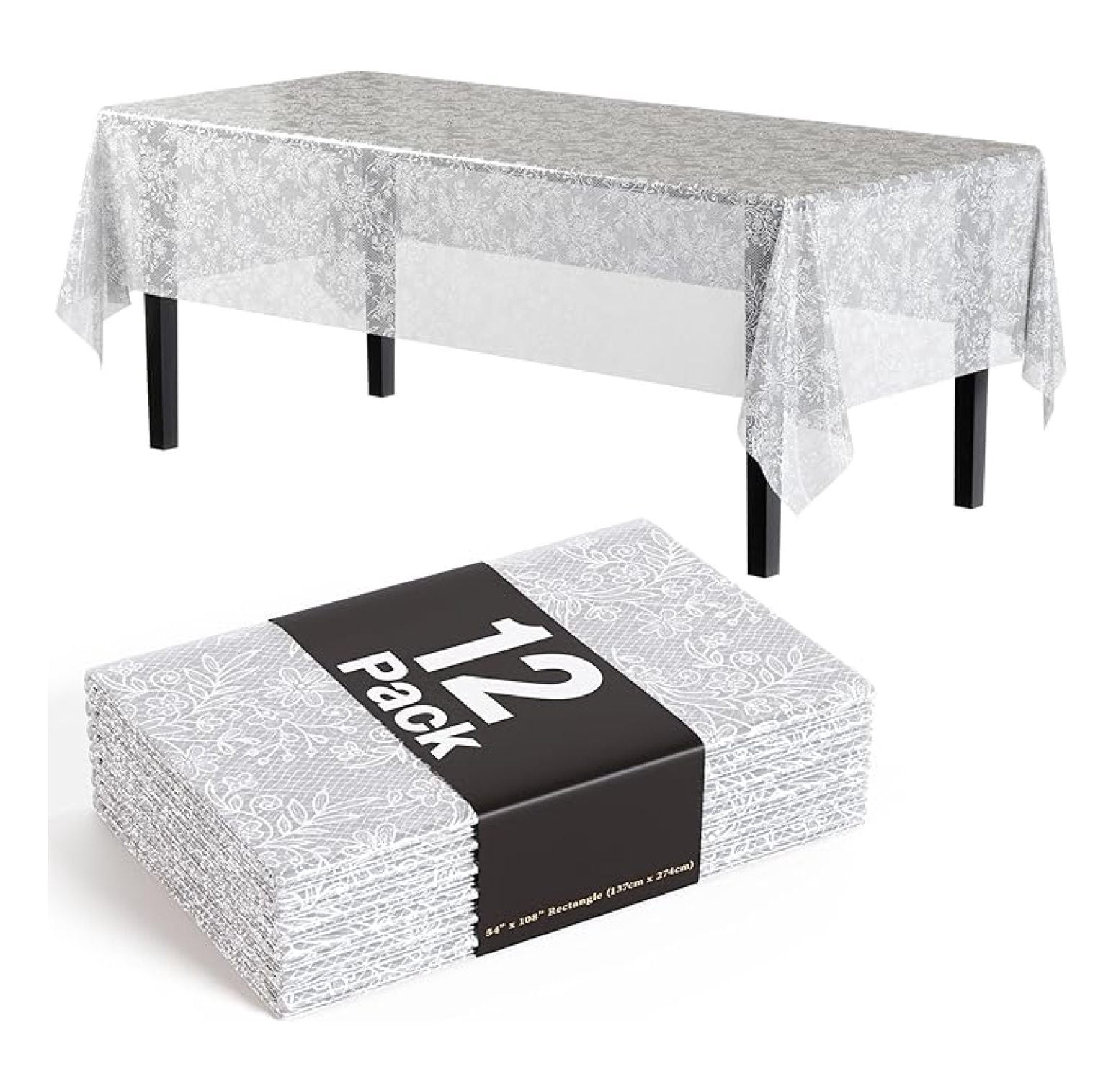 Lace Tablecloths for Rectangle Tables 12-Pack - 54x108 White Floral ...