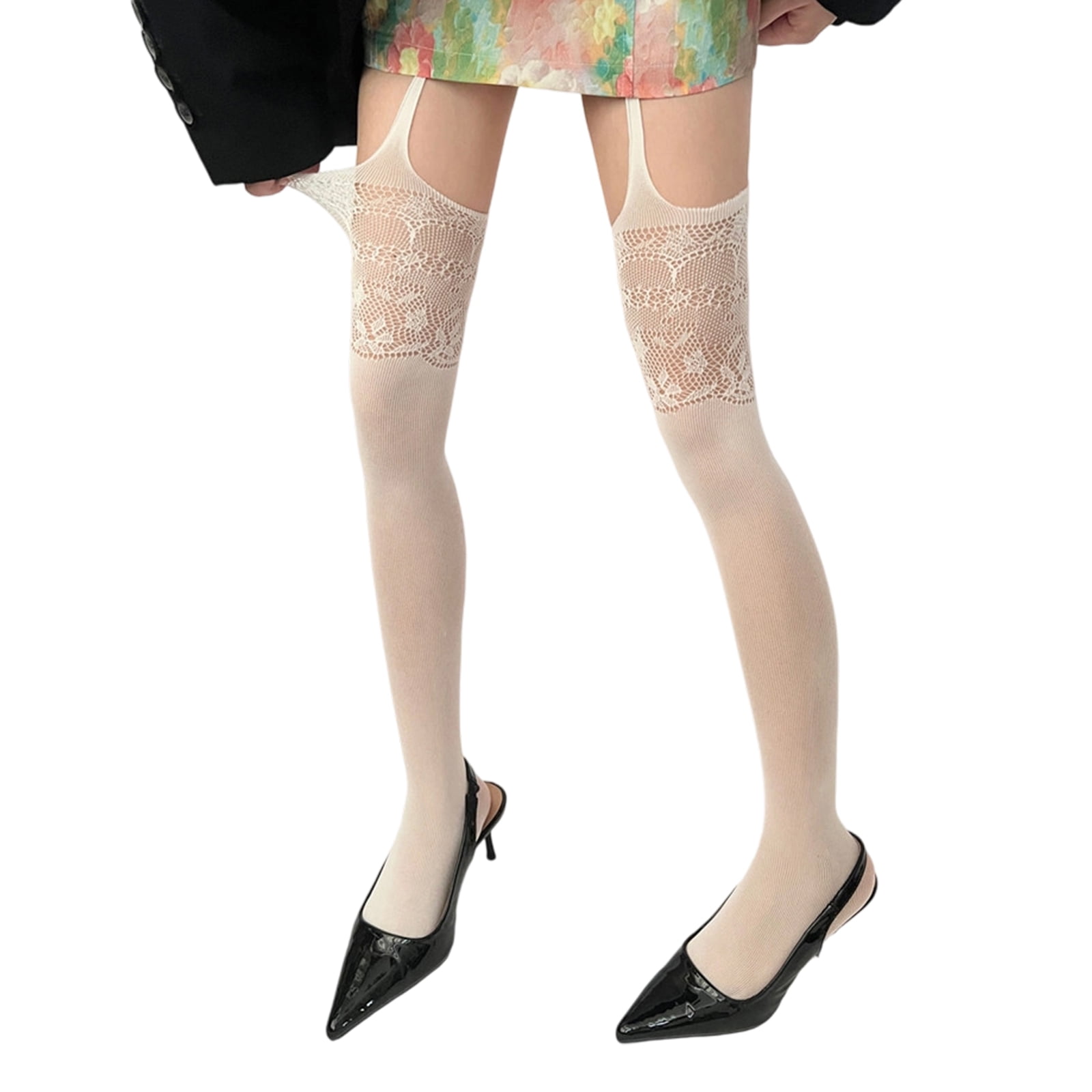 Lace Thigh High Stockings Patterned Suspender Tights for Women Garter ...