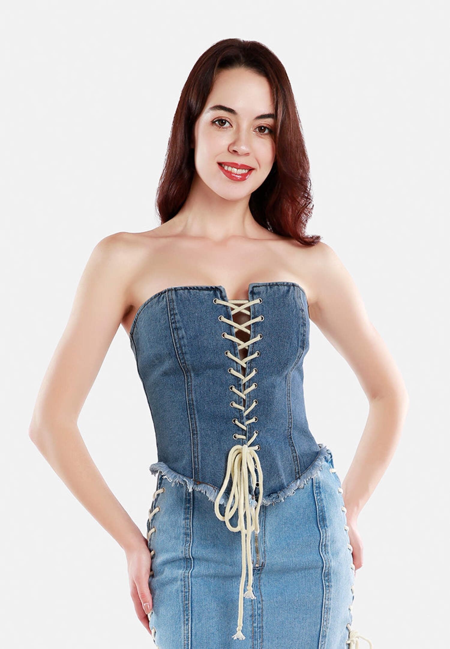 Lace Up Denim Corset Top - Walmart.com