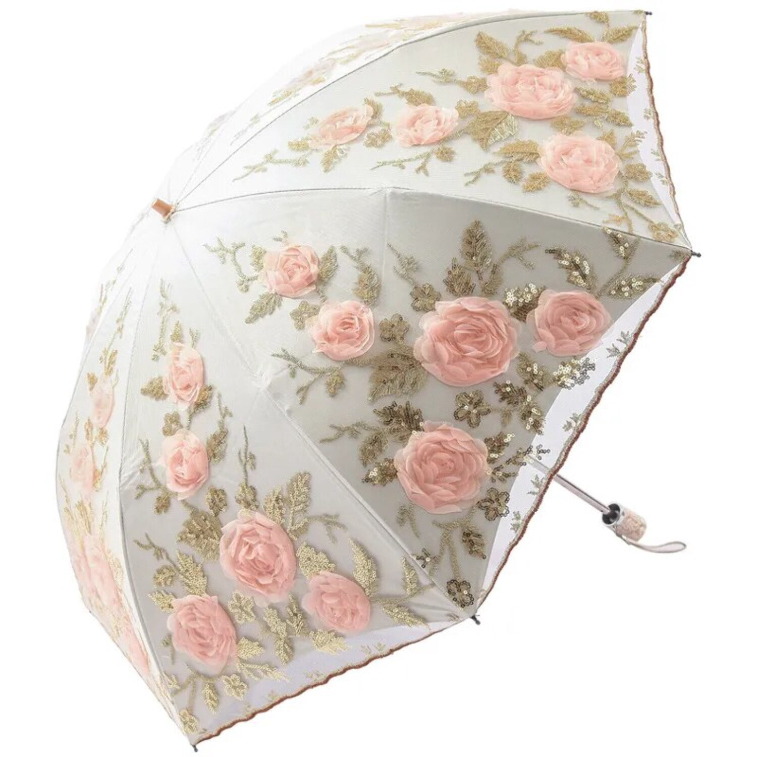 Lace Up Flower Umbrella For Women Summer Parasol Folding Sun Garden Uv ...