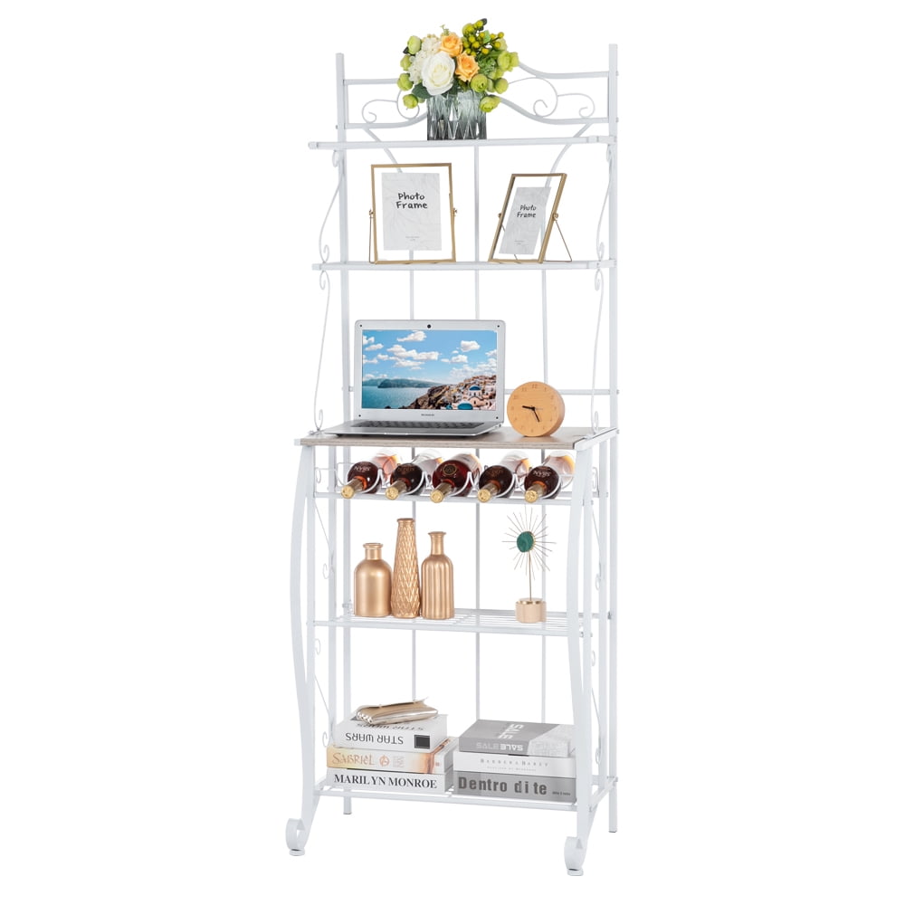 Lace White 5-Layer Light Walnut Mdf Board With Wine Rack Iron Kitchen ...