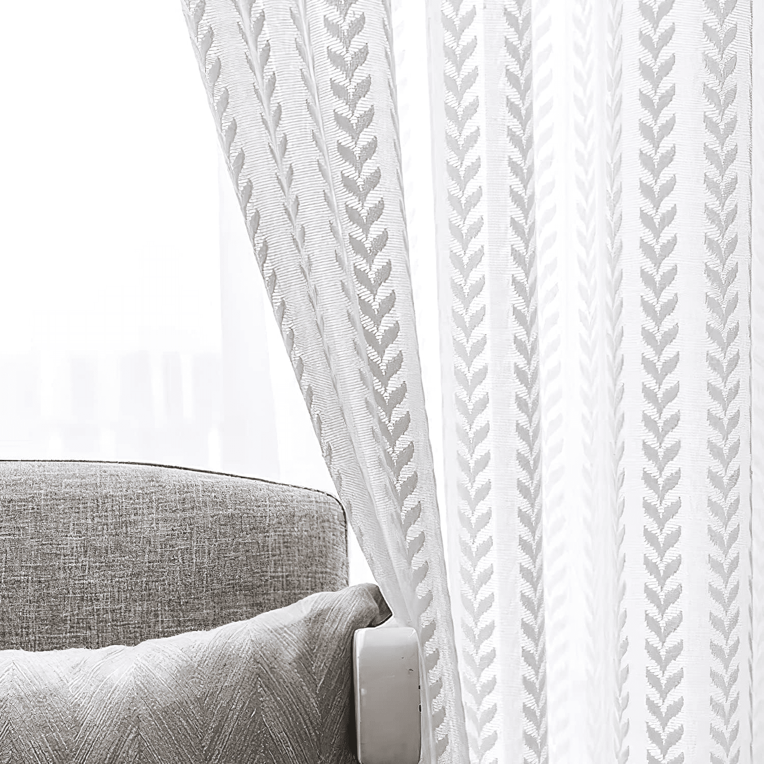 Lace White Sheer Window Curtain Panel Lace Curtains Leaf Design ...