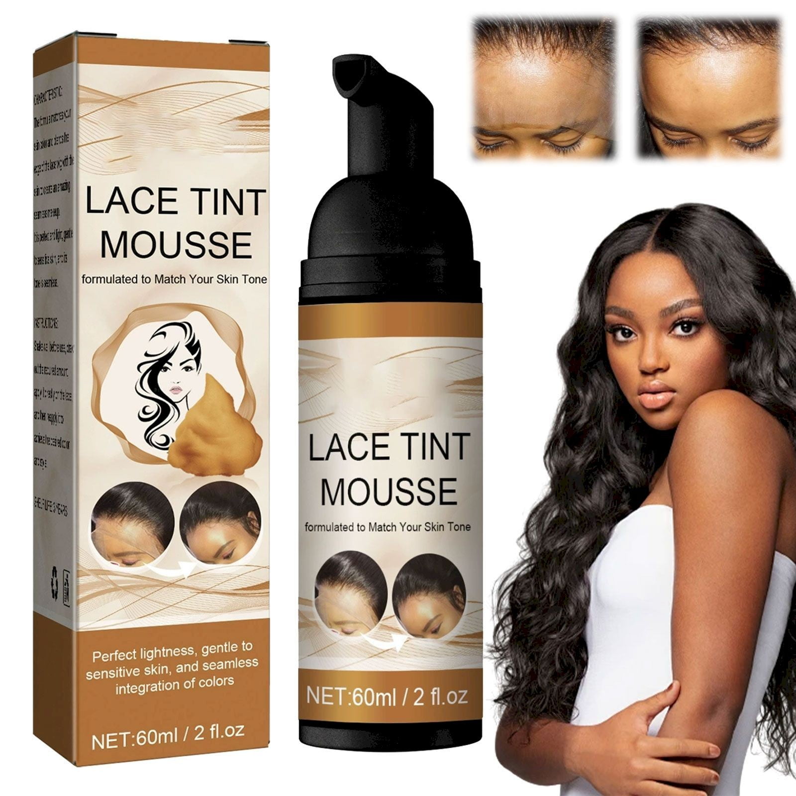 Lace Wig Set Hair Mousse Light Brown Lace Tint Melting Hair Lightweight ...