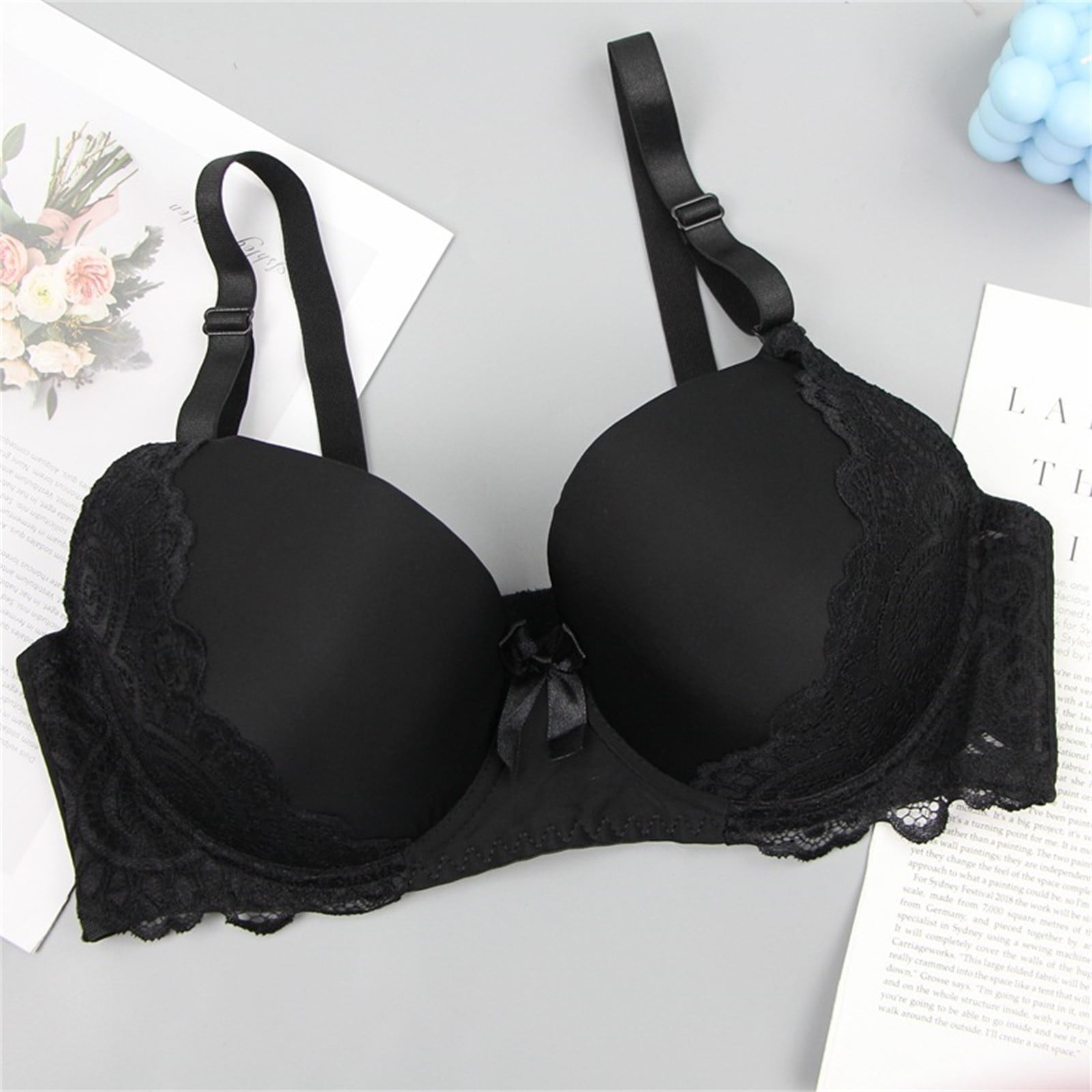 Lace Women's Summer Thin Up Bra, Black Breathable Comfort Bra, Women's ...