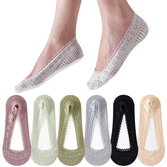 LDU Lace No-Show Socks Women with Pure Cotton Non-Slip Bottom ...