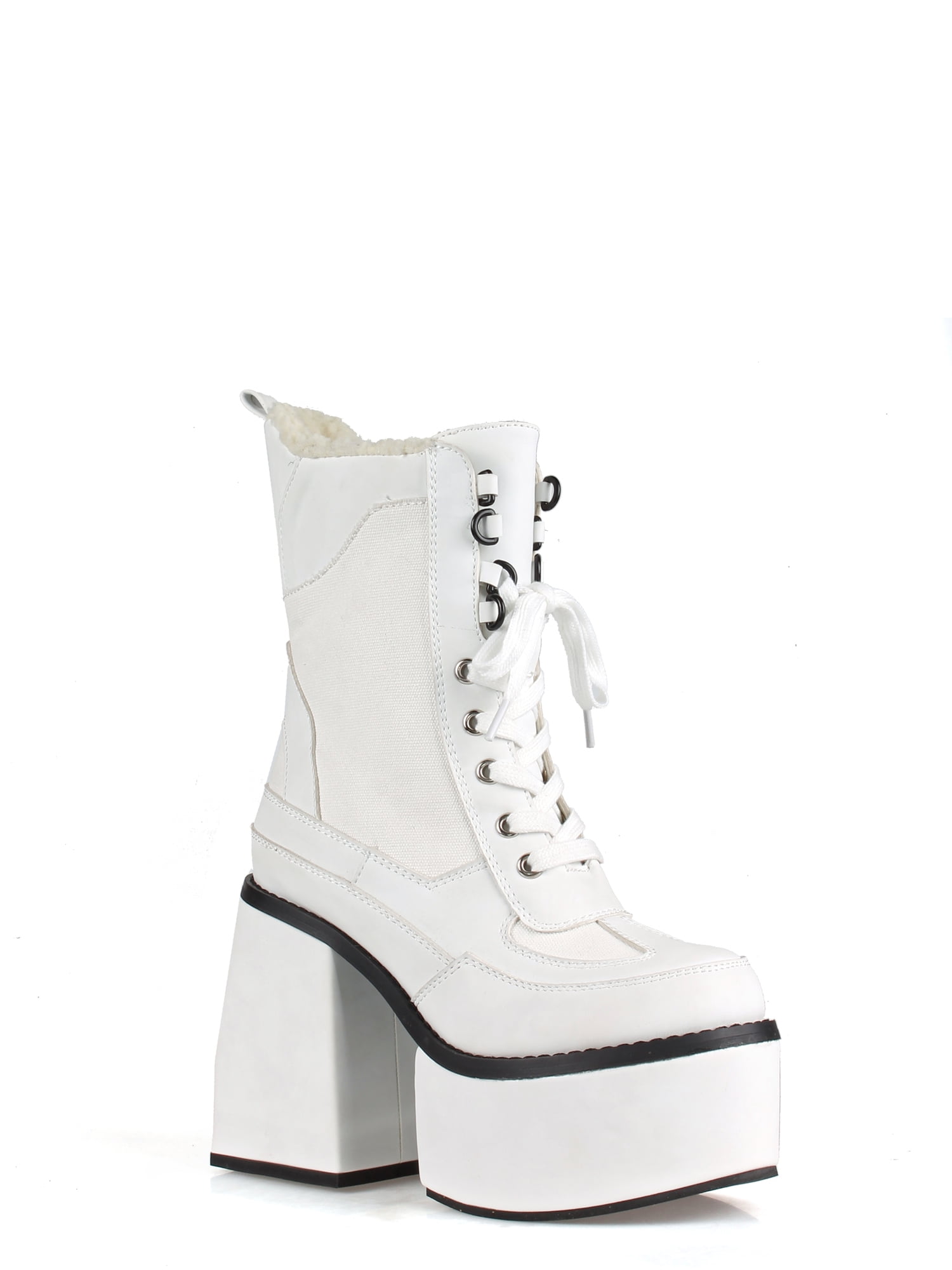 Free Shipping! Ochotoros Lace Up Women's White Platform Block Heel Mid ...