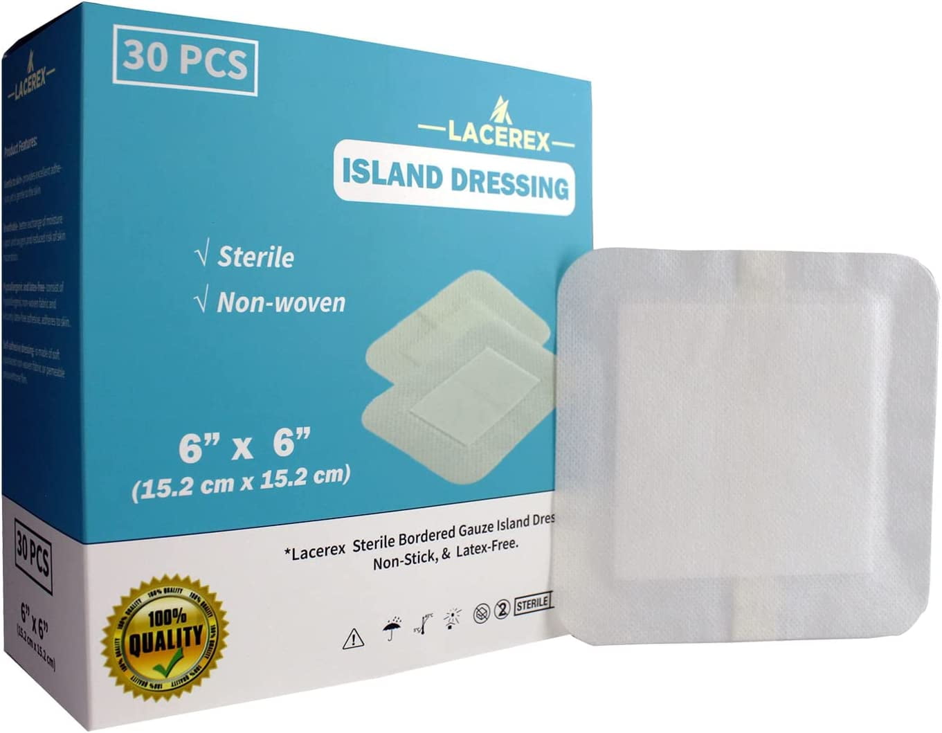 Lacerex Sterile Bordered Adhesive Island Dressing - Waterproof ...