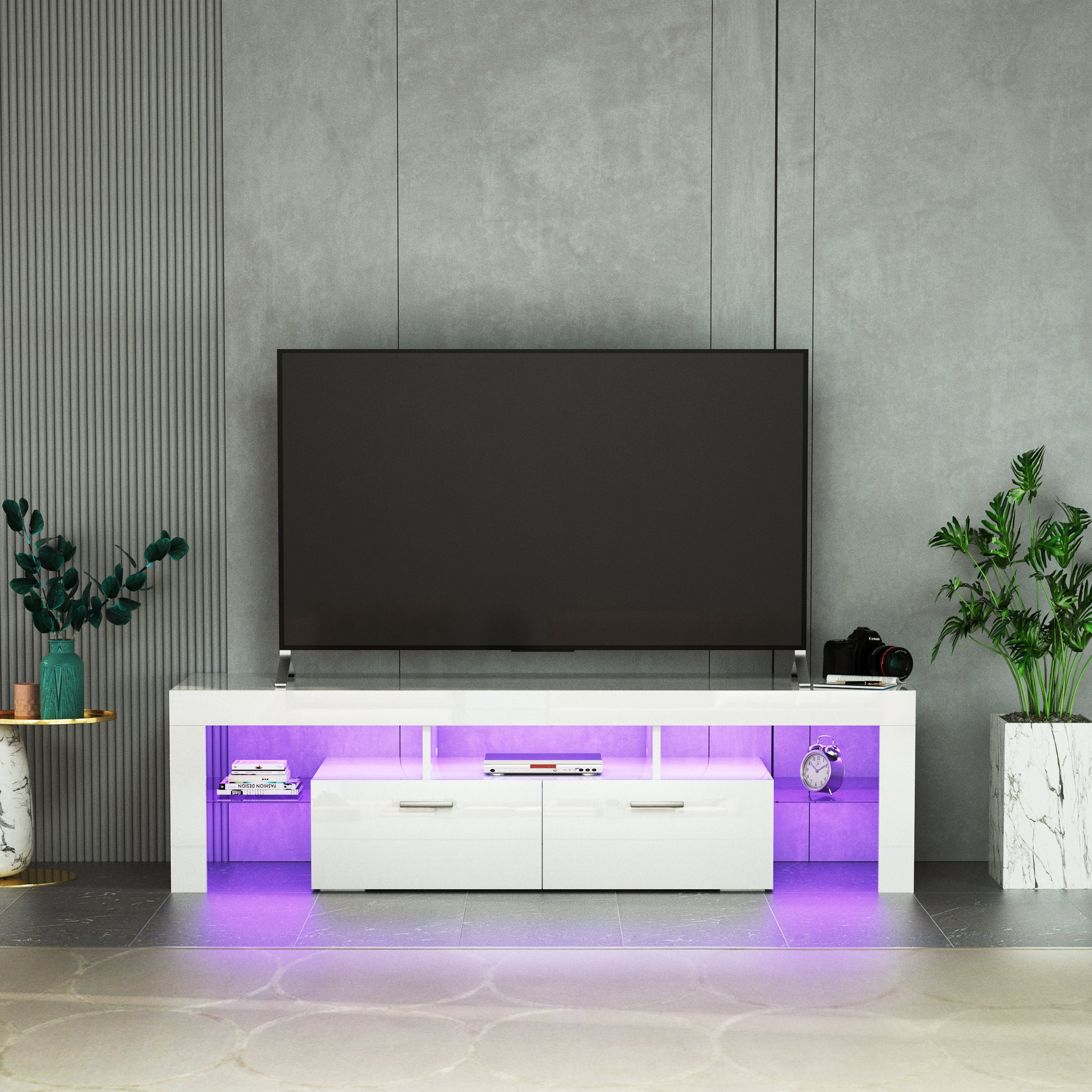 Lacey TV Stand with LED light - White - Walmart.com