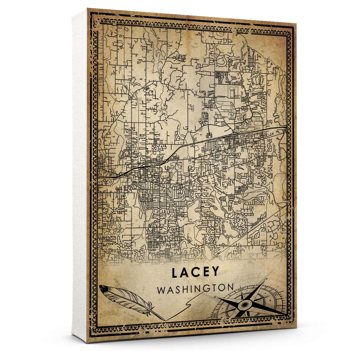 Lacey Vintage Map Prints Canvas, Washington Map Art Canvas, Canvas ...