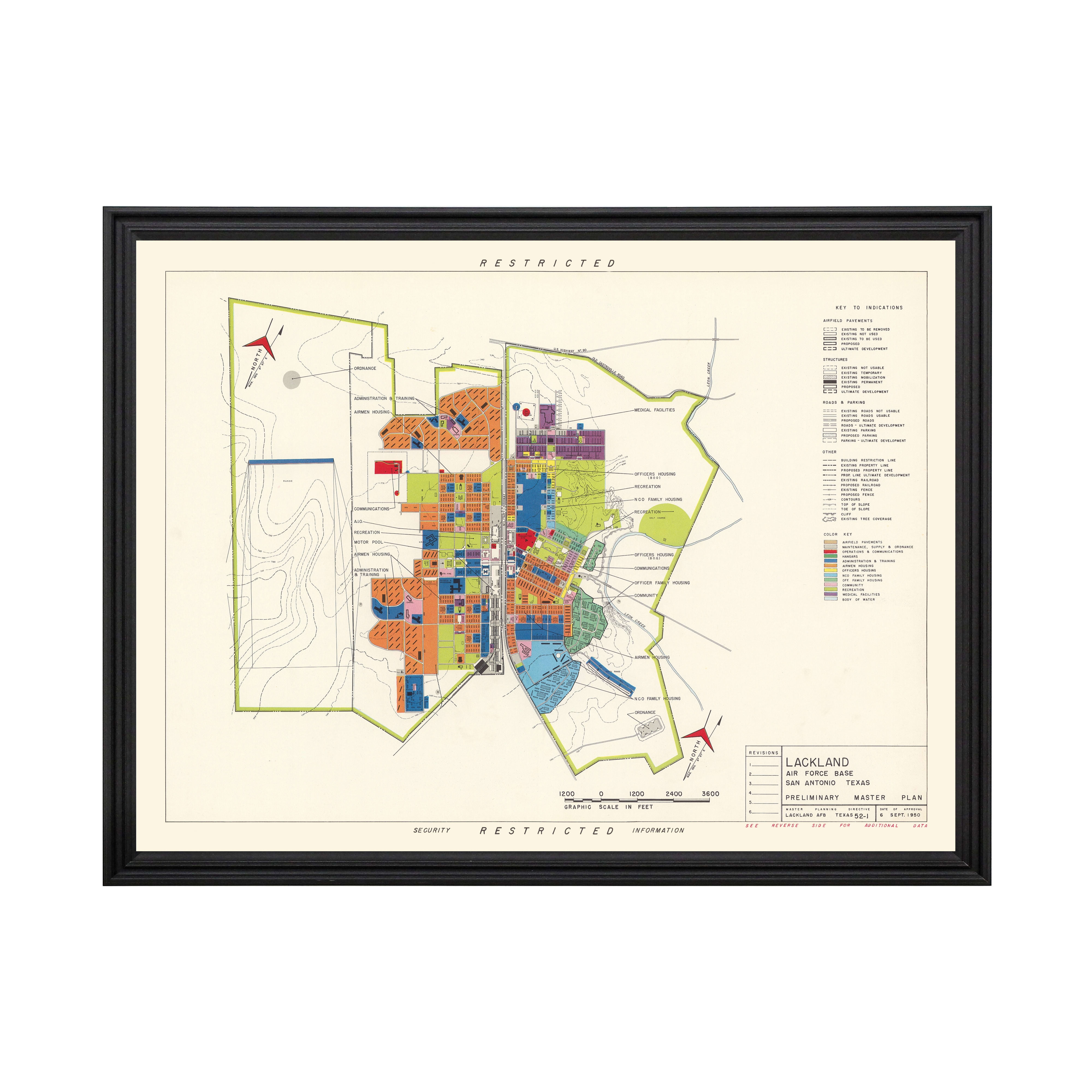 Lackland Air Force Base Art, 1950 Vintage Map of Lackland Air Force ...