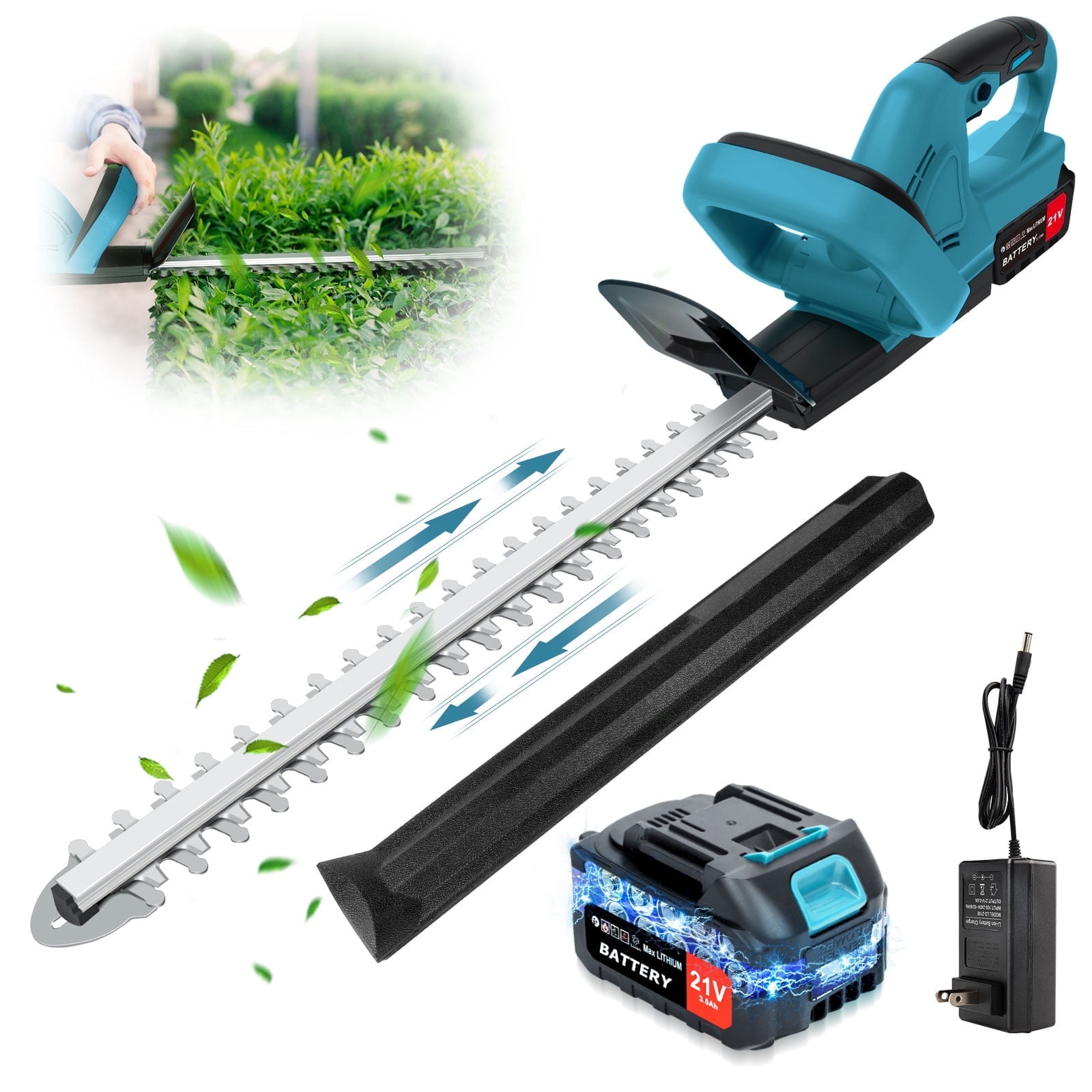 Cordless Hedge Trimmer, 21V Electric Hedge Trimmer with 22-Inch Double ...