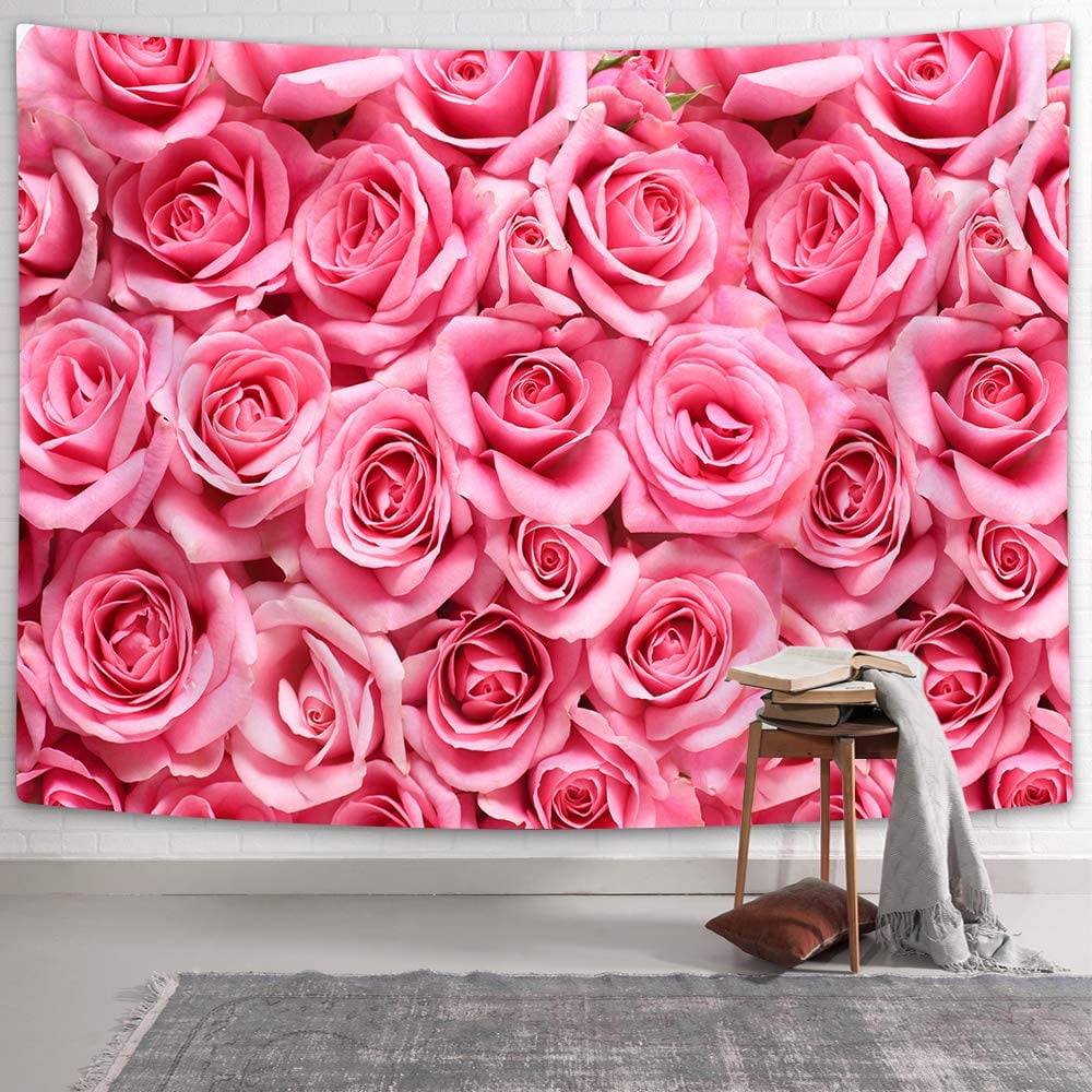 Lacoiime Pink Rose Tapestry Wall Hanging, Floral Wall Love Wedding ...