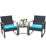 Patiojoy 3-Piece Patio Rattan Wicker Bistro Set Acacia Wood Frame Sofa ...