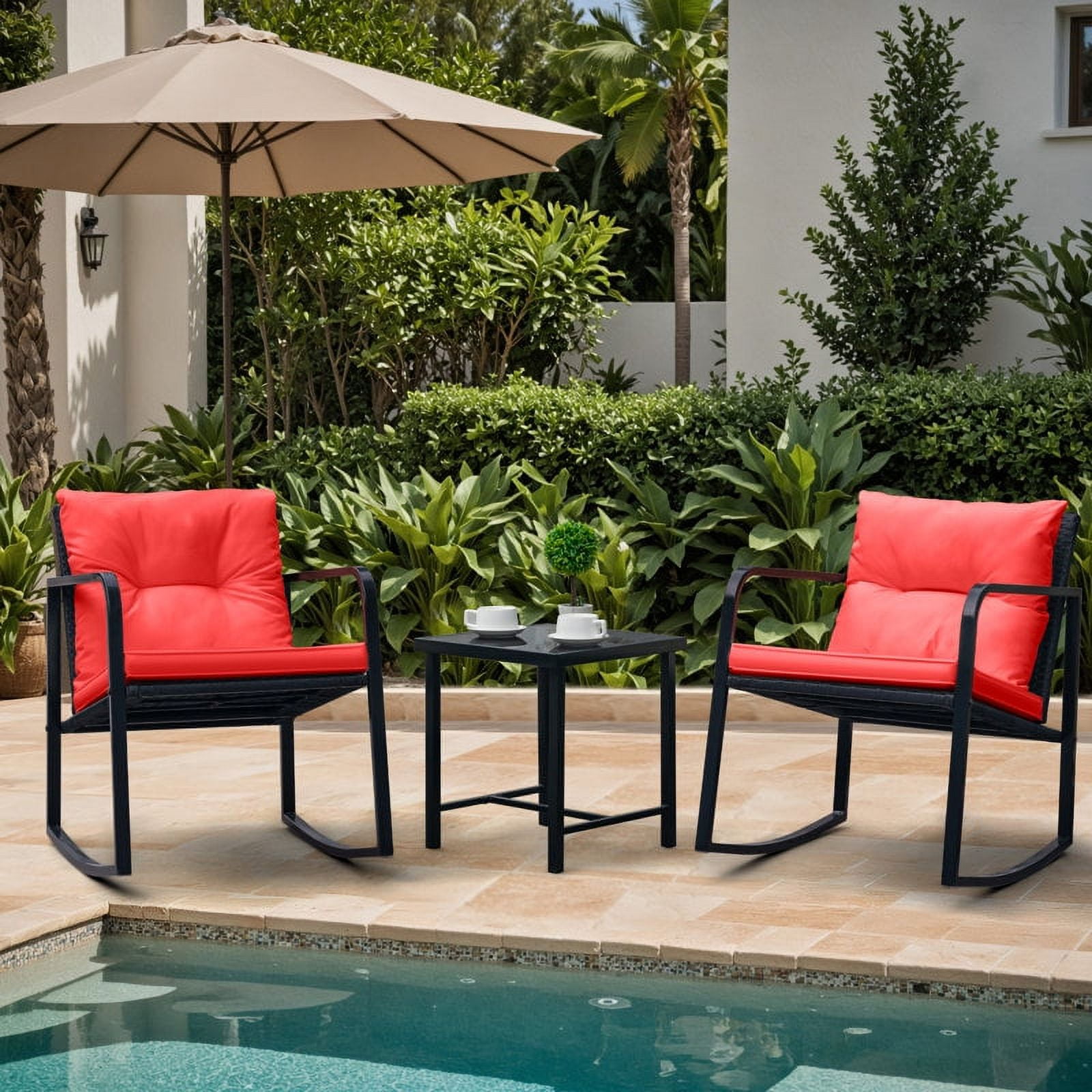 Lacoo 3 Pieces Outdoor Rocking Chair Furniture Sets Modern Patio ...