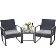 Lacoo 3 Pieces Patio Indoor Conversation Set Cushioned PE Rattan Bistro ...