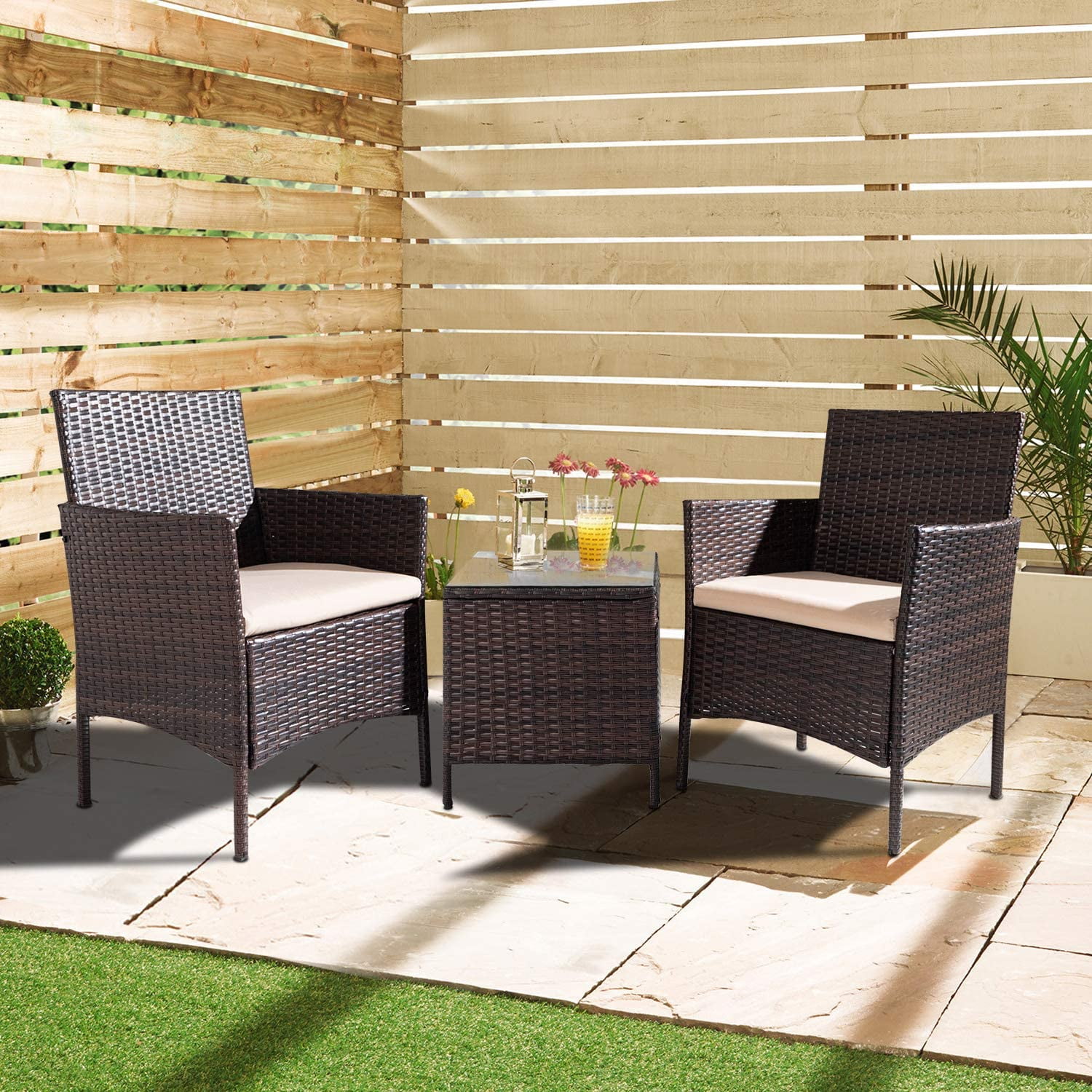 Lacoo 3 Steel Sturdy Outdoor Conversation Sets with Armchair and Table ...