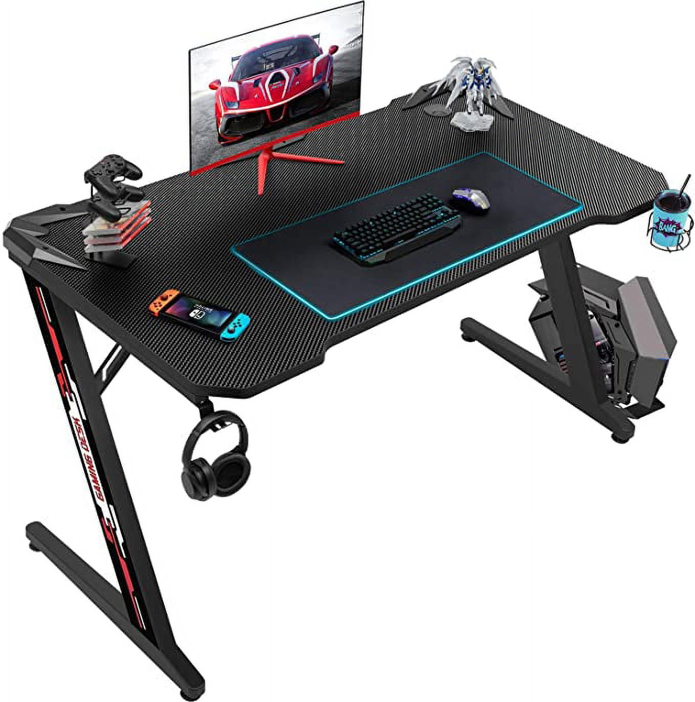 Lacoo 43 Inches Z Shaped Frame Gaming Desk Adjustable Feet Carbon Fiber ...