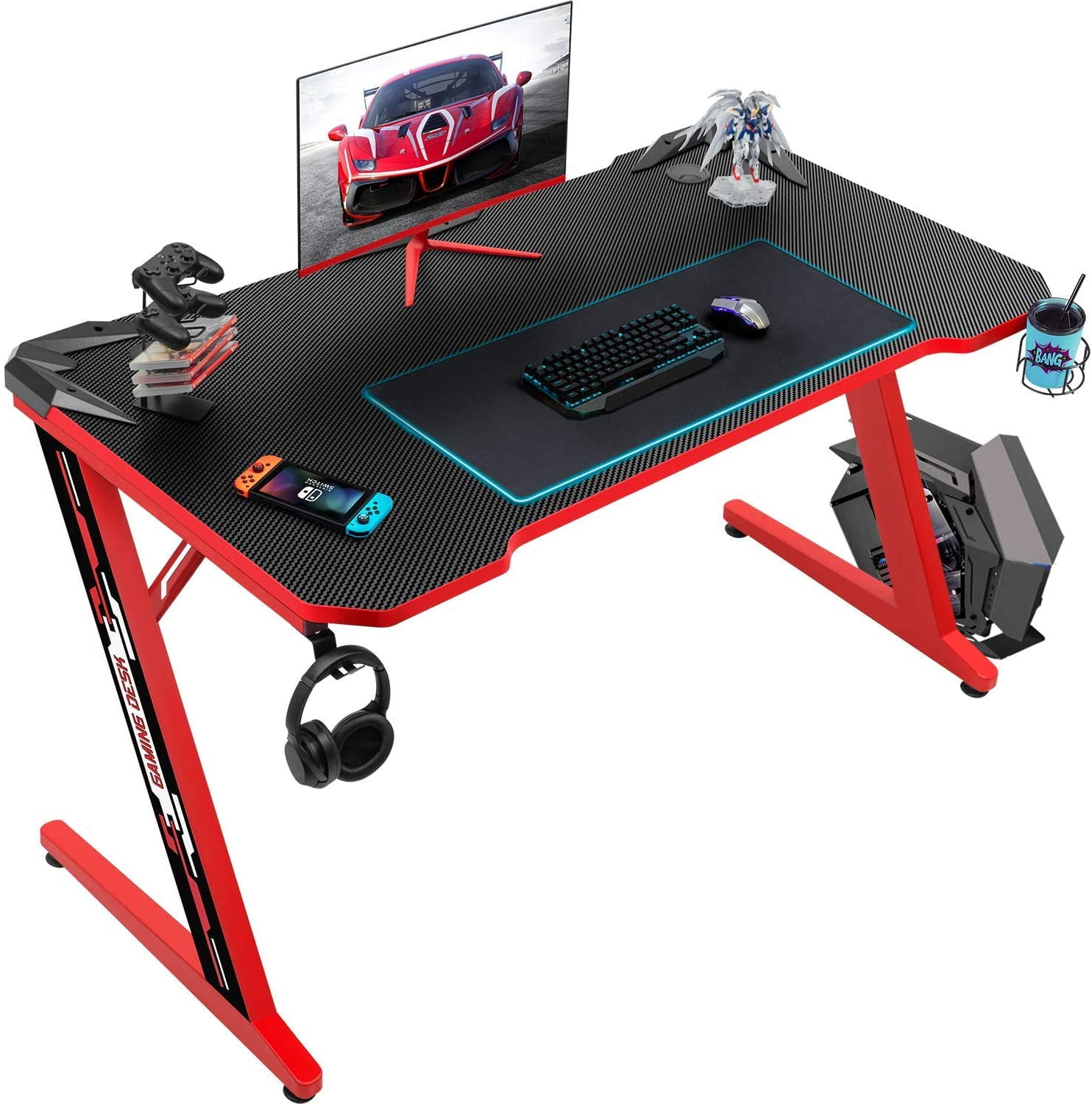 Lacoo 43 inches Z-Shaped Frame Gaming Desk Adjustable Feet Carbon Fiber ...