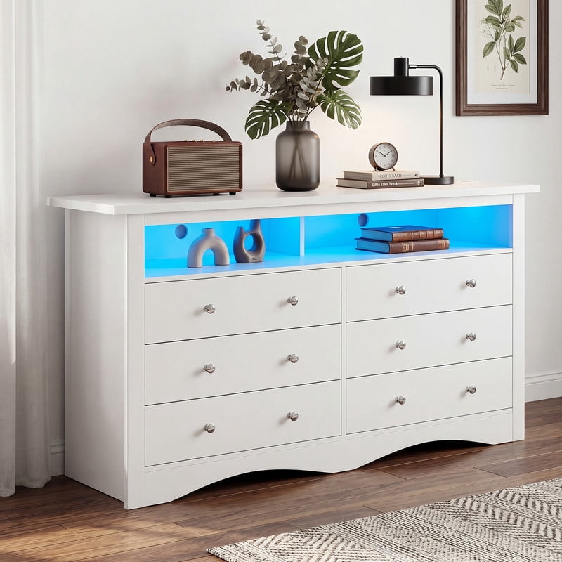 Lacoo 6 Drawer Dresser with Smart RGB LED Lights, Built-in Charging ...