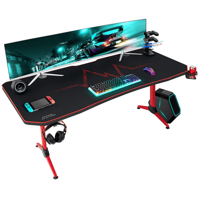 Lacoo 63 Gaming Desk Y-Shaped Metal Frame Gaming Desk with Cup Holder ...
