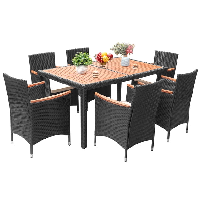 Lacoo 7 Pieces Outdoor Patio Dining Set with PE Rattan Wicker Dining ...