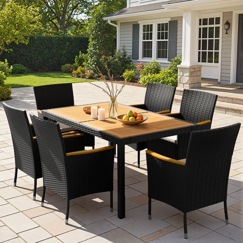 Lacoo 7 Pieces Patio Dining Sets, Acacia Wood Outdoor Table and Chairs ...