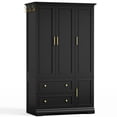 Lacoo Armoire Wardrobe with 3 Doors, 2 Drawers & Hanging Rod ...