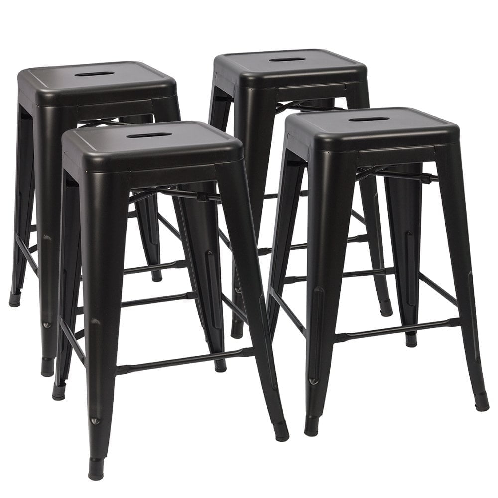 Lacoo 24 Inches Black Metal Stackable Bar Stools, High Backless for ...