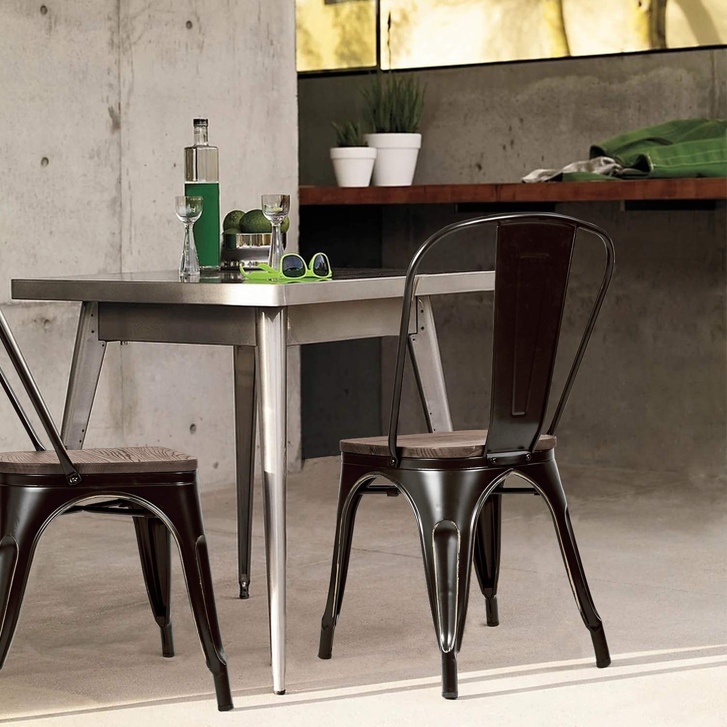Lacoo Modern Stackable Dining Bistro Cafe Metal Chairs for Patio ...