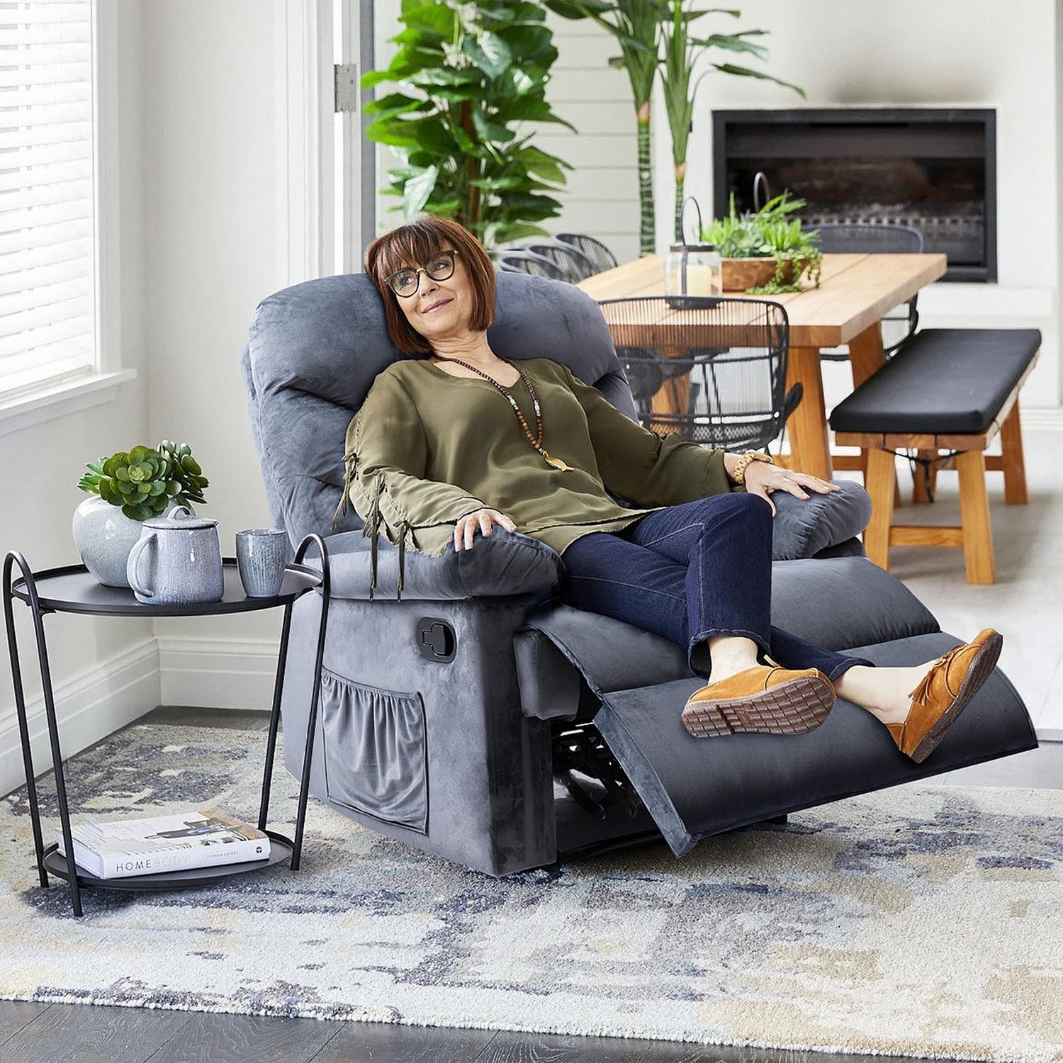 Lacoo Manual Recliner with Massage and Huge Pocket, Gray Microfiber ...