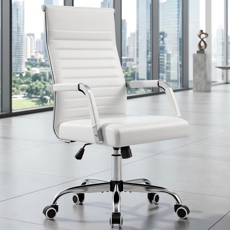 Lacoo Modern Swivel Mid-Back Faux Leather Office Desk Chair, Executive ...