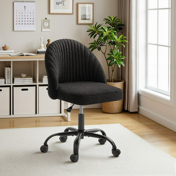 Lacoo Modern Vanity Chair with Back, Teddy Velvet Desk Chair for ...