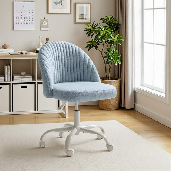 Lacoo Modern Vanity Chair with Back, Teddy Velvet Desk Chair for ...