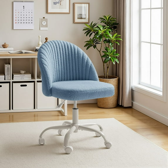 Lacoo Modern Vanity Chair with Back, Teddy Velvet Desk Chair for ...