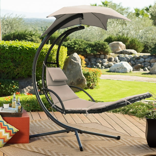 Lacoo Floating Outdoor Lounge Chair, Curved Hanging Chaise with Canopy ...