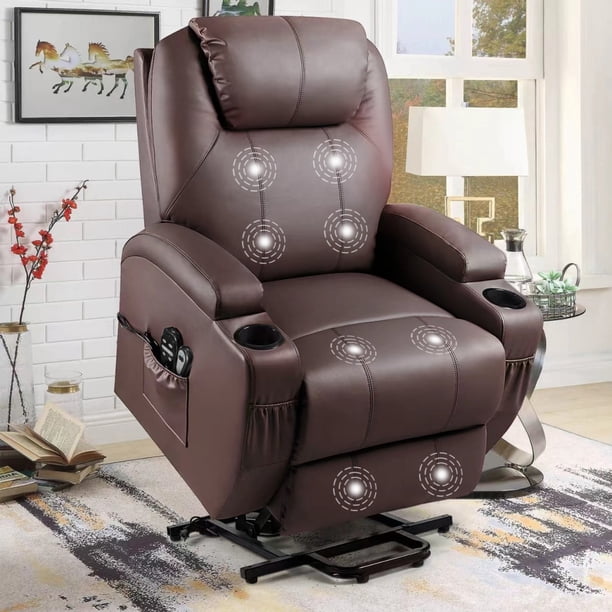 Lacoo Power Lift Recliner with Massage and Heat, Brown Faux Leather ...