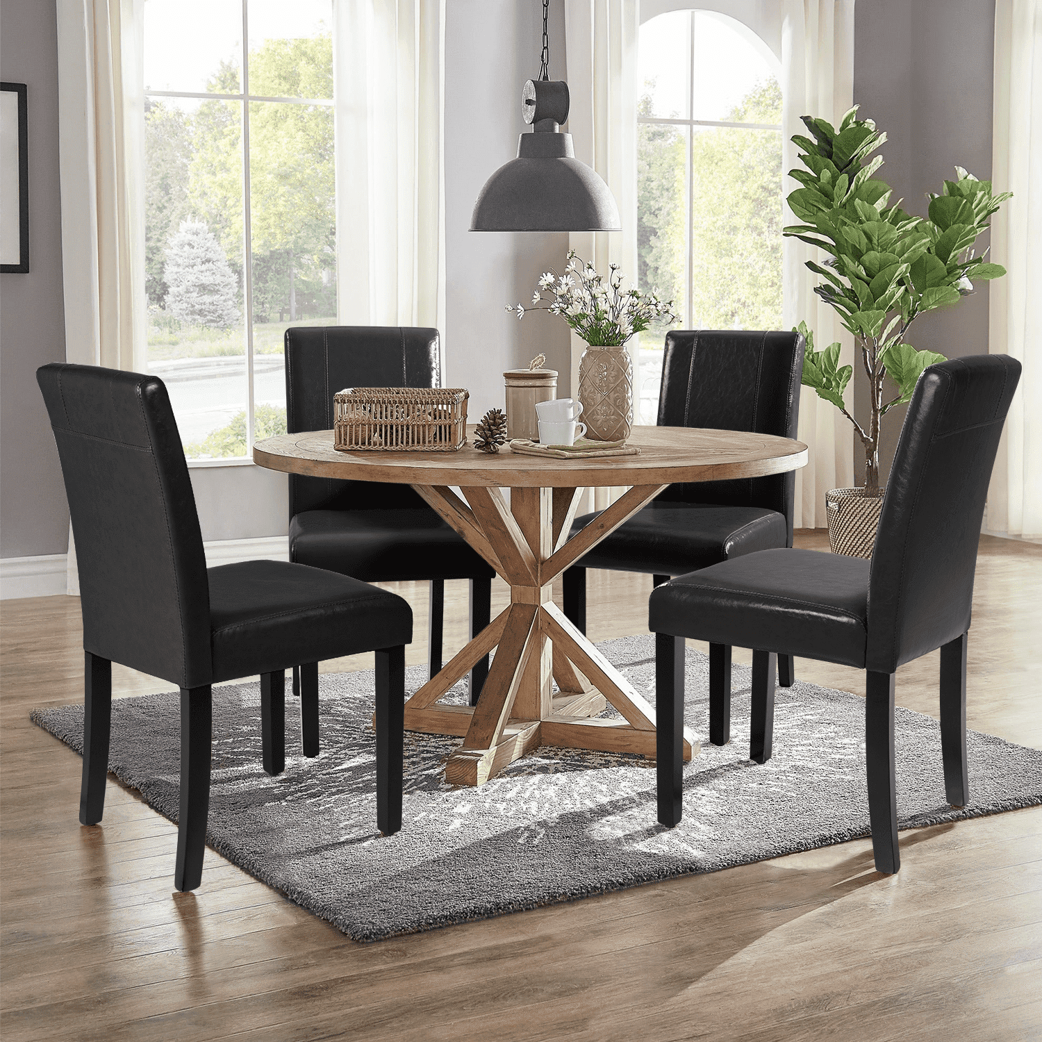 4 black leather dining chairs store
