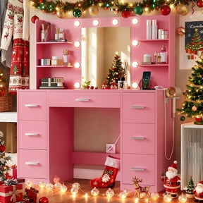 Mainstays Get Ready with Me GRWM Vanity Table with Lighted Mirror and ...