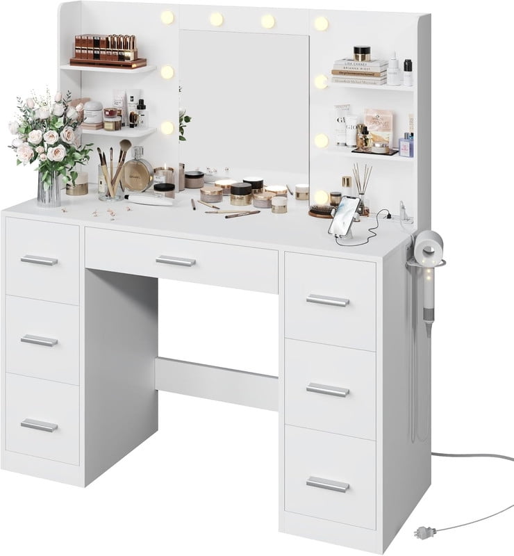Lacoo Vanity Desk Set with Mirror, Drawers, and USB Power Outlet Makeup ...