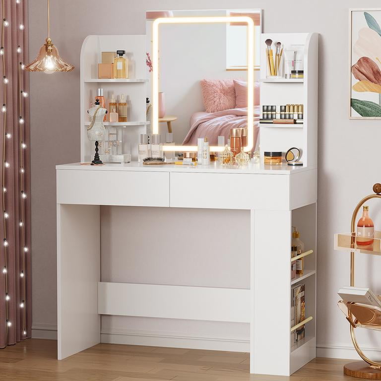 Lacoo Vanity Set with Mirror, Makeup Vanity with LED Light, Storage ...