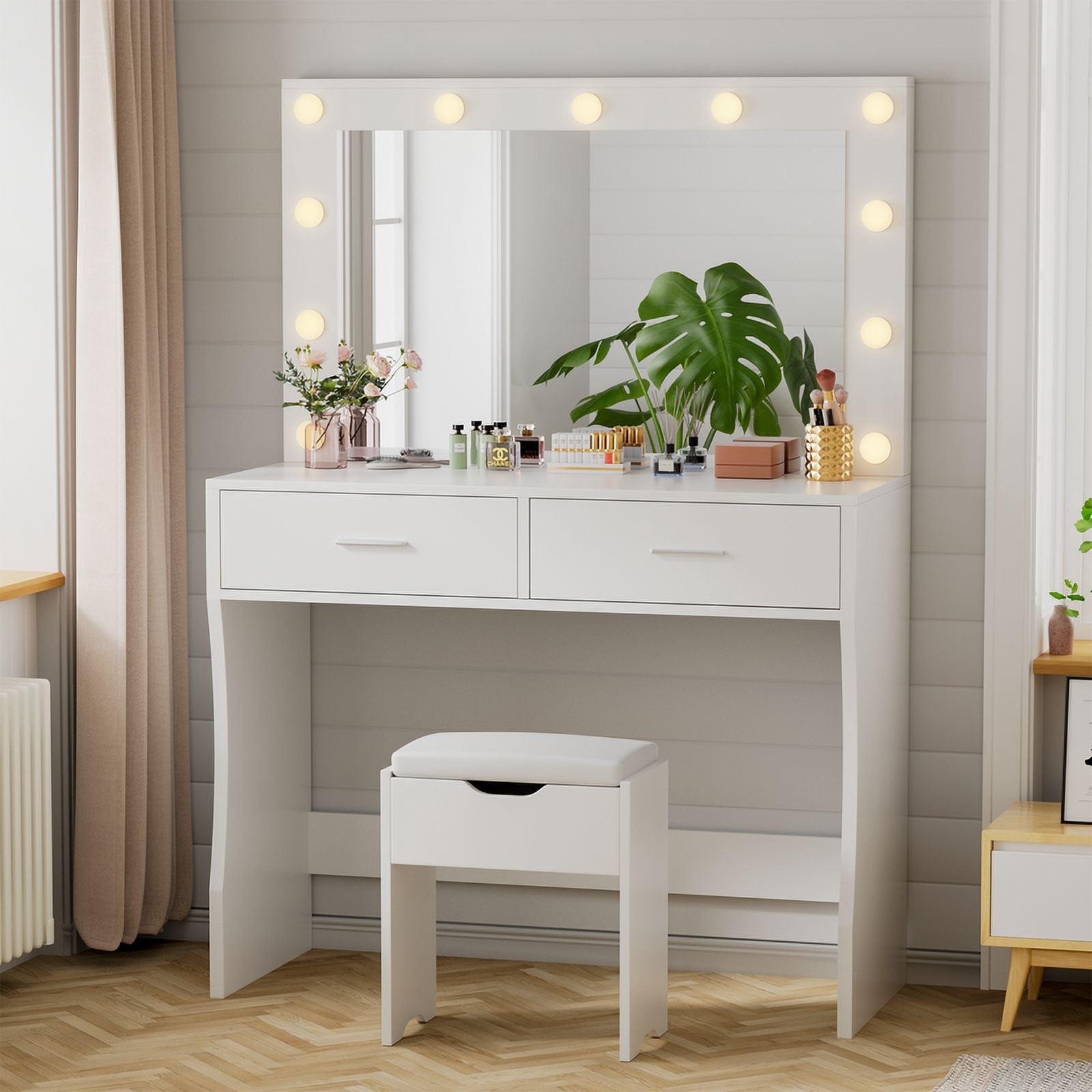 Lacoo Vanity Set with Mirror and Drawer Makeup Vanity Desk and Chair ...