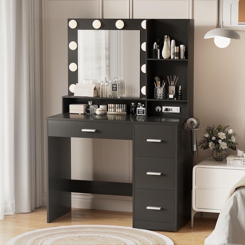 Lacoo Vanity Table Set with Mirror, Drawer, and Power Outlet Vanity ...