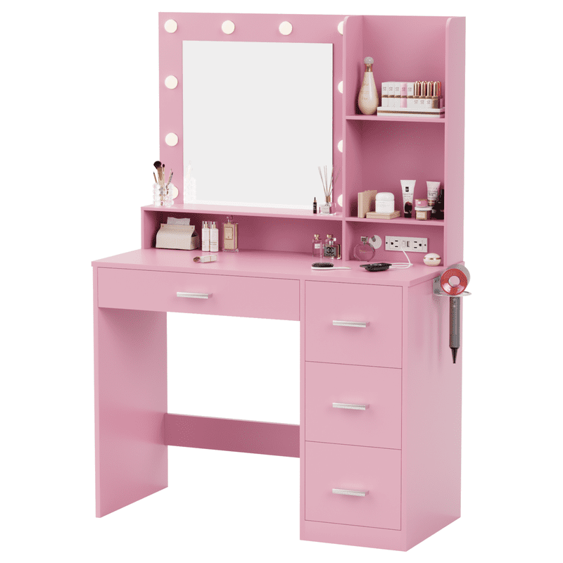 Lacoo Vanity Table Set with Mirror, Drawer, and Power Outlet Vanity ...