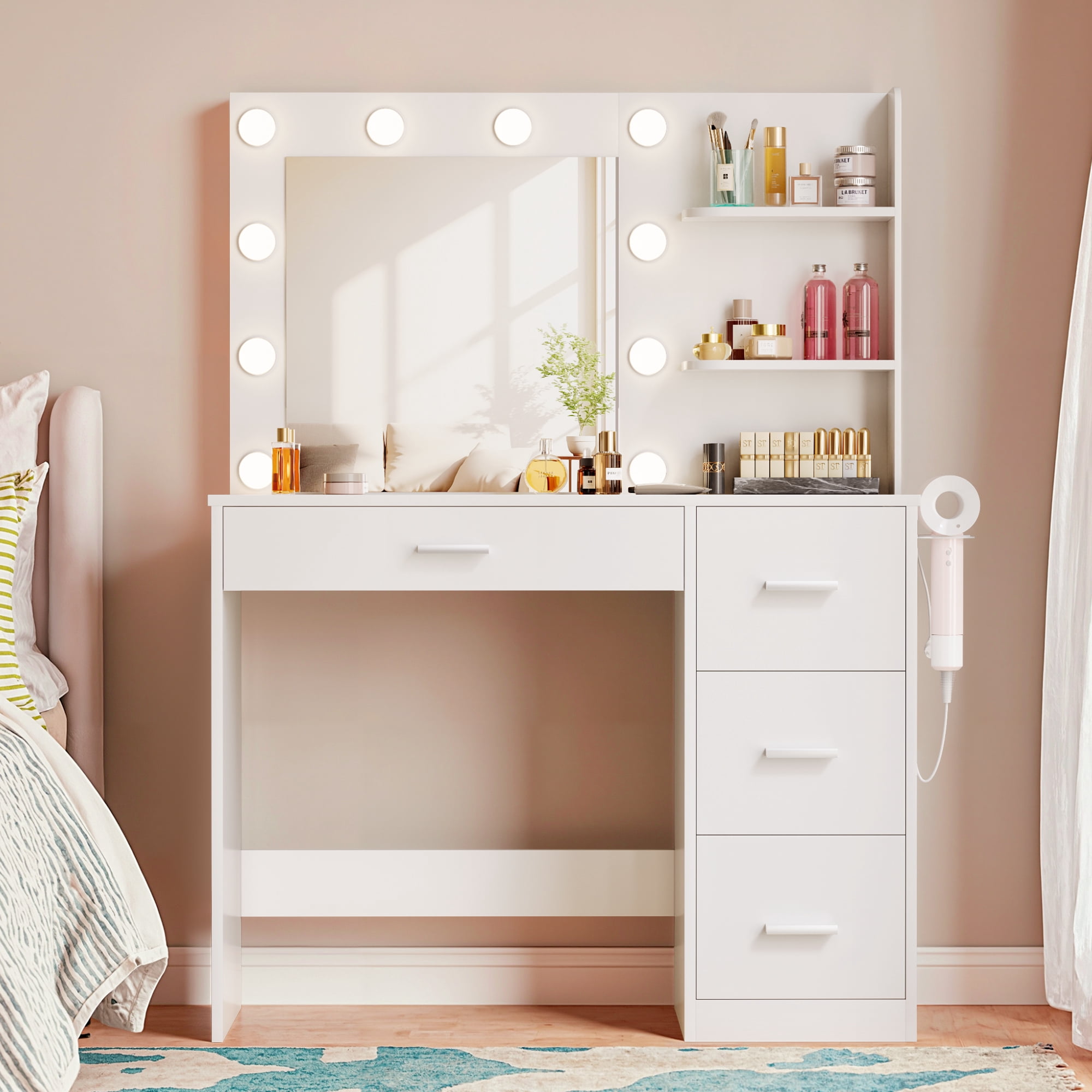 Lacoo Vanity Desk with Mirror and LED Lights, Makeup Vanity Table with ...