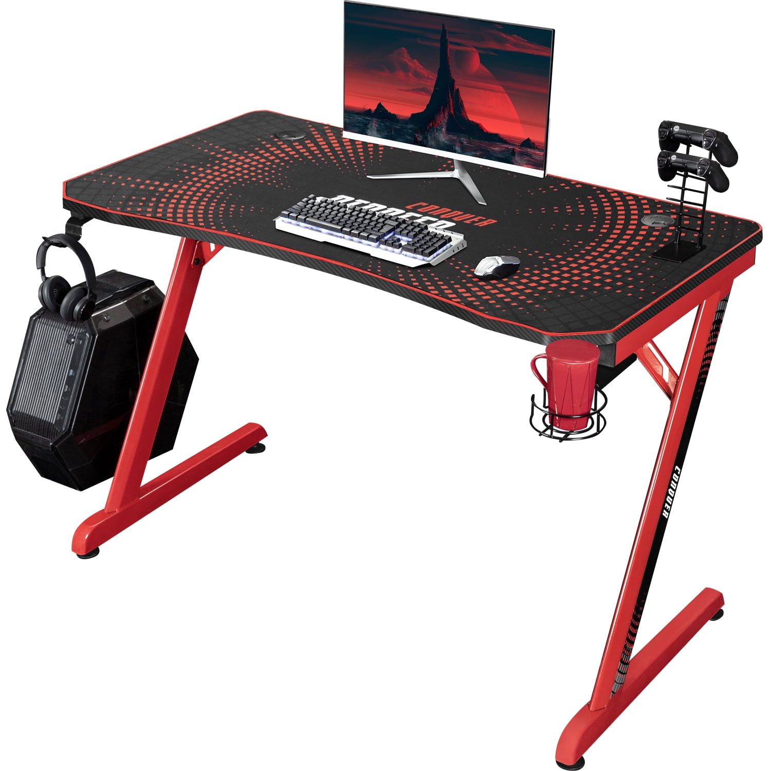 Lacoo Z-Shape 43 inches Carbon Fiber Desktop Gaming Desk with Mouse Pad ...