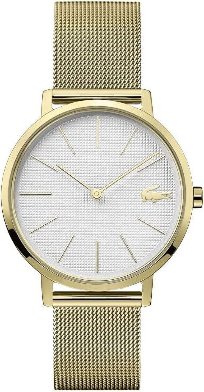 Lacoste 2001107 Moon Quartz Silver White Dial Gold Mesh Band Women's ...