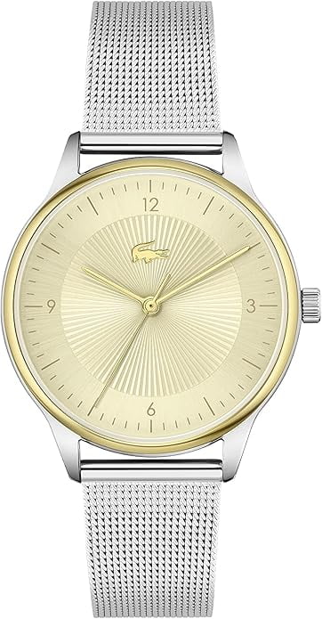 Lacoste 2001186 Club Gold Dial Silver Stainless Steel Mesh Band Women's ...
