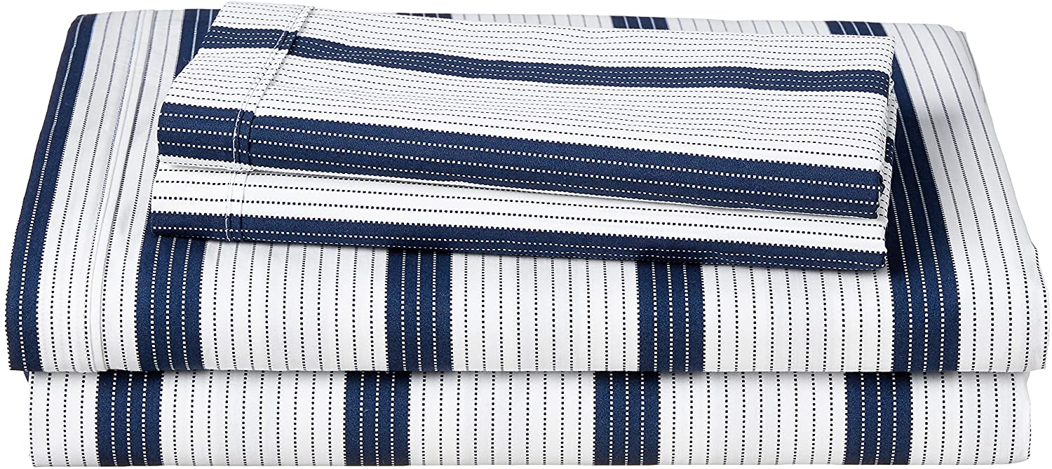 Lacoste Archive Striped 100% Cotton Sheet Set King - Medieval Blue ...