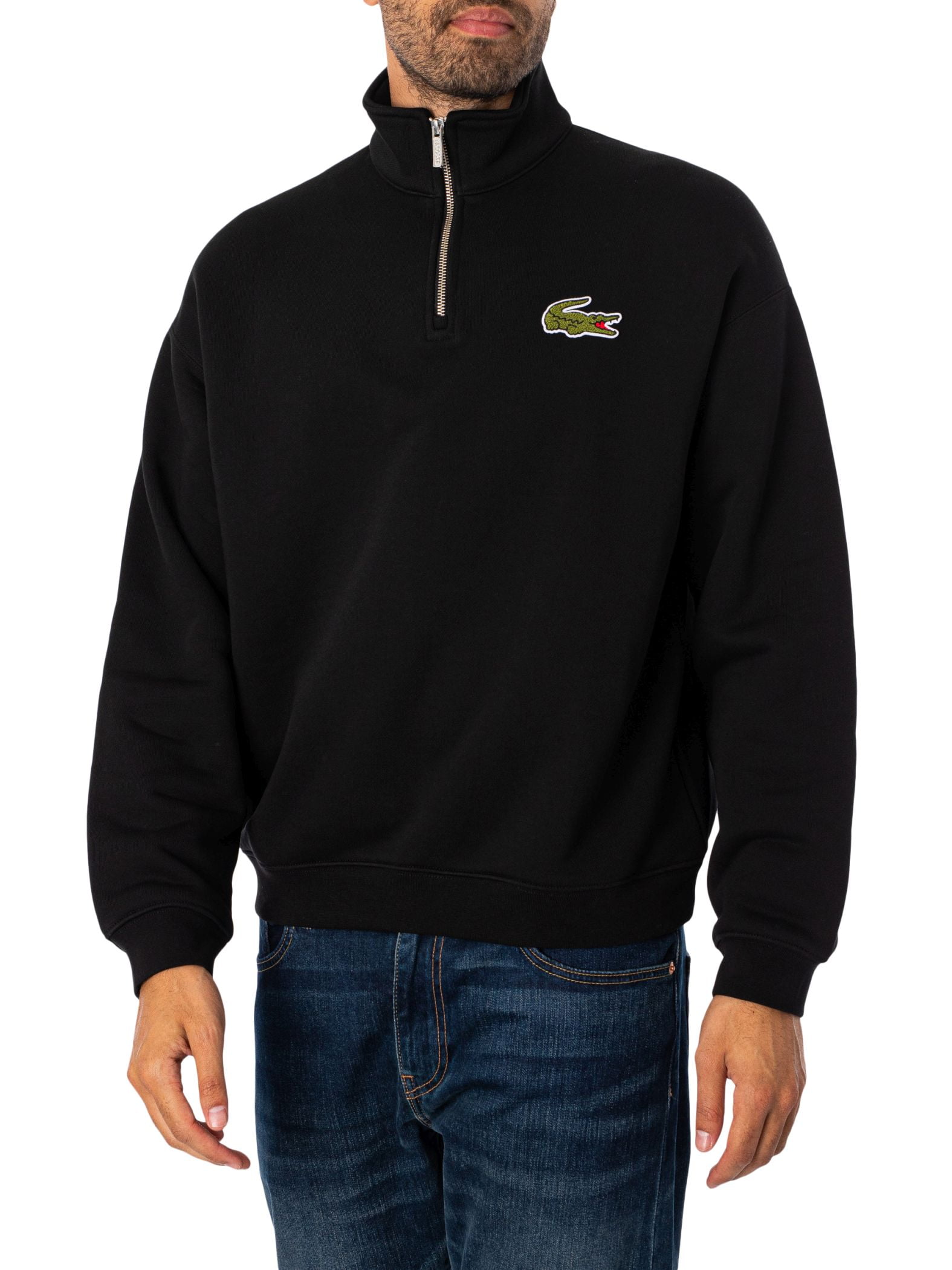 Lacoste Crocodile Logo Loose Zip Sweatshirt, Black - Walmart.com