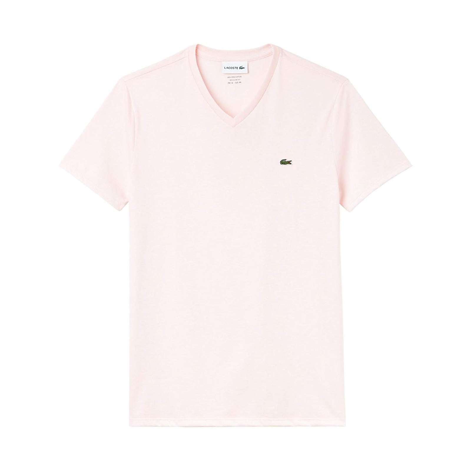 Lacoste Mens V-neck Pima Cotton Jersey T-shirt Flamingo TH6710 T03 ...